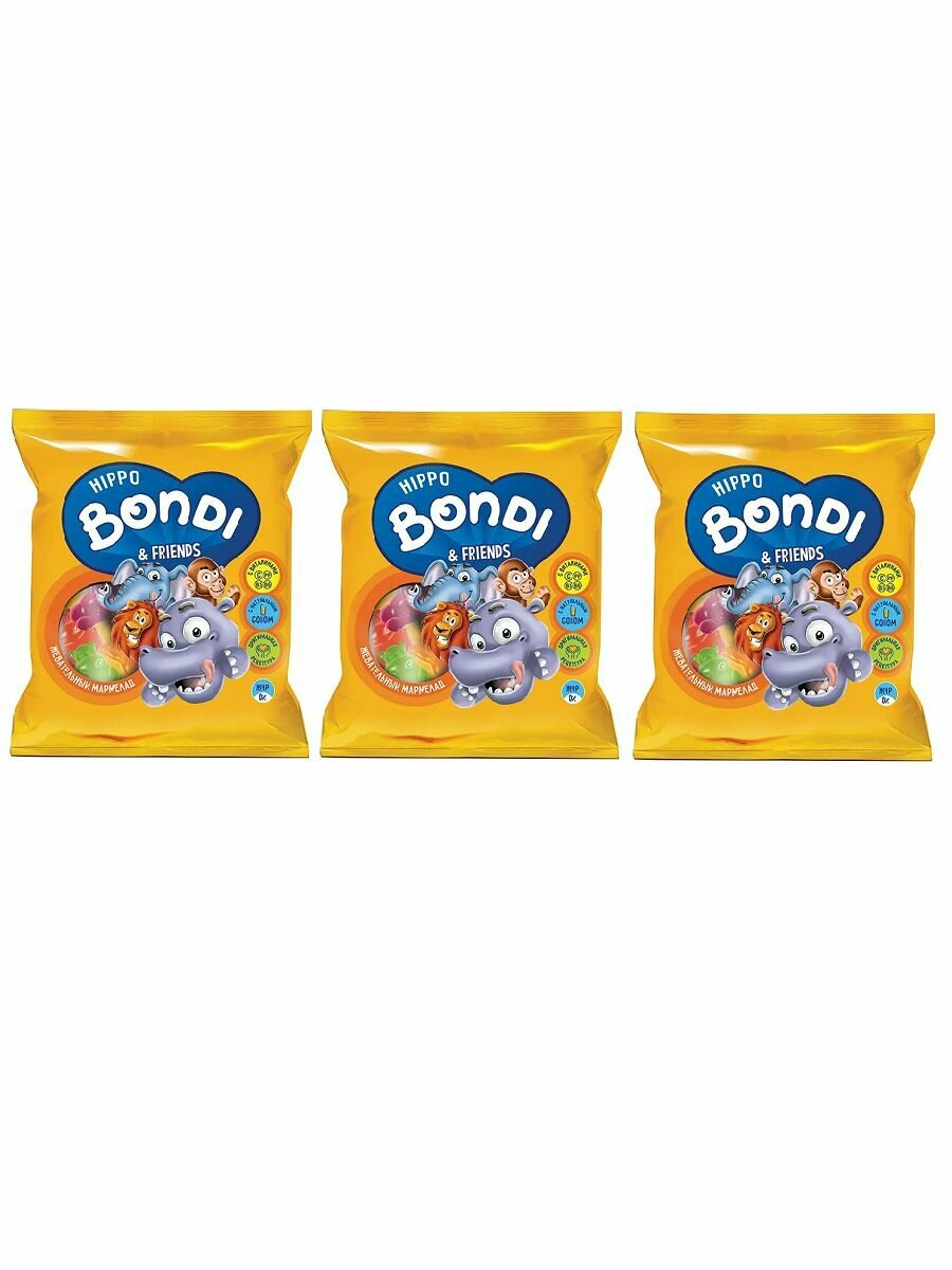 HIPPO BONDI & FRIENDS Жевательный мармелад, 30 гр, 3 уп