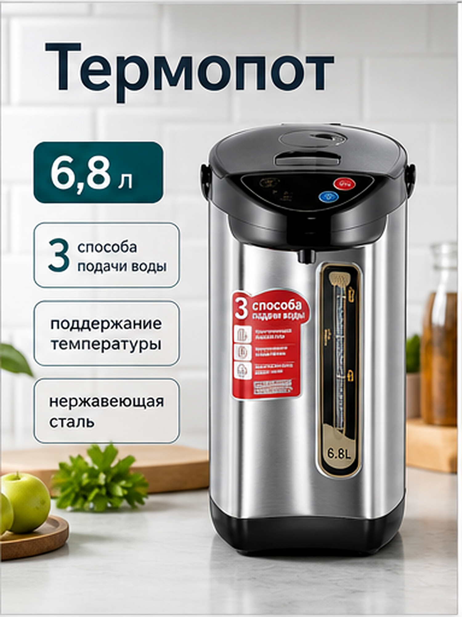 Термопоты Электрический термопот 6 8 литра с 3 способами подачи воды и режимами температуры материал из нержавеющей