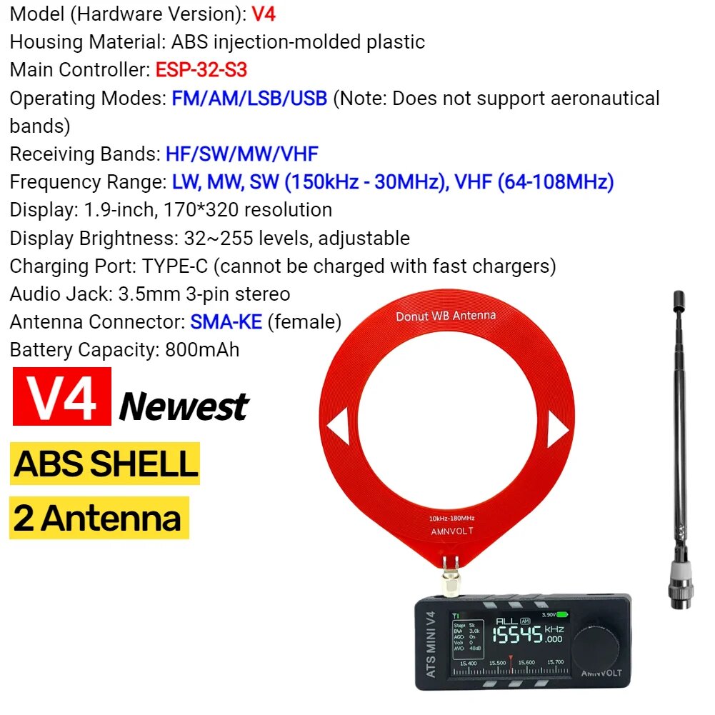 AMNVOLT V4 ATS MINI DSP-радио, V4 CNC METAL
