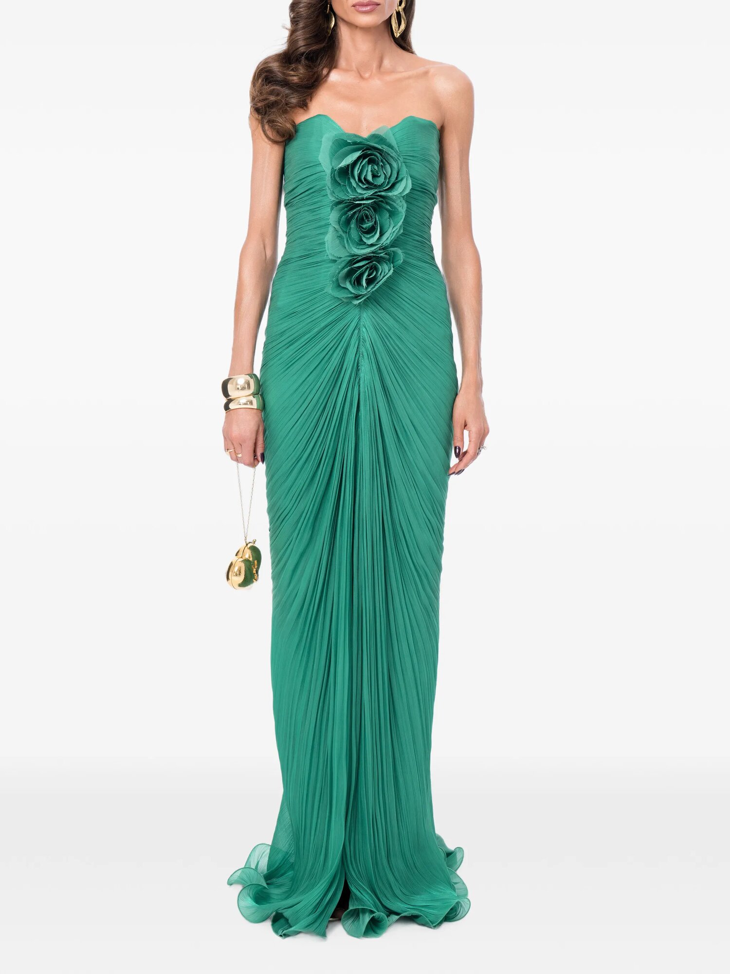 Платье Floral-detail pleated maxi dress