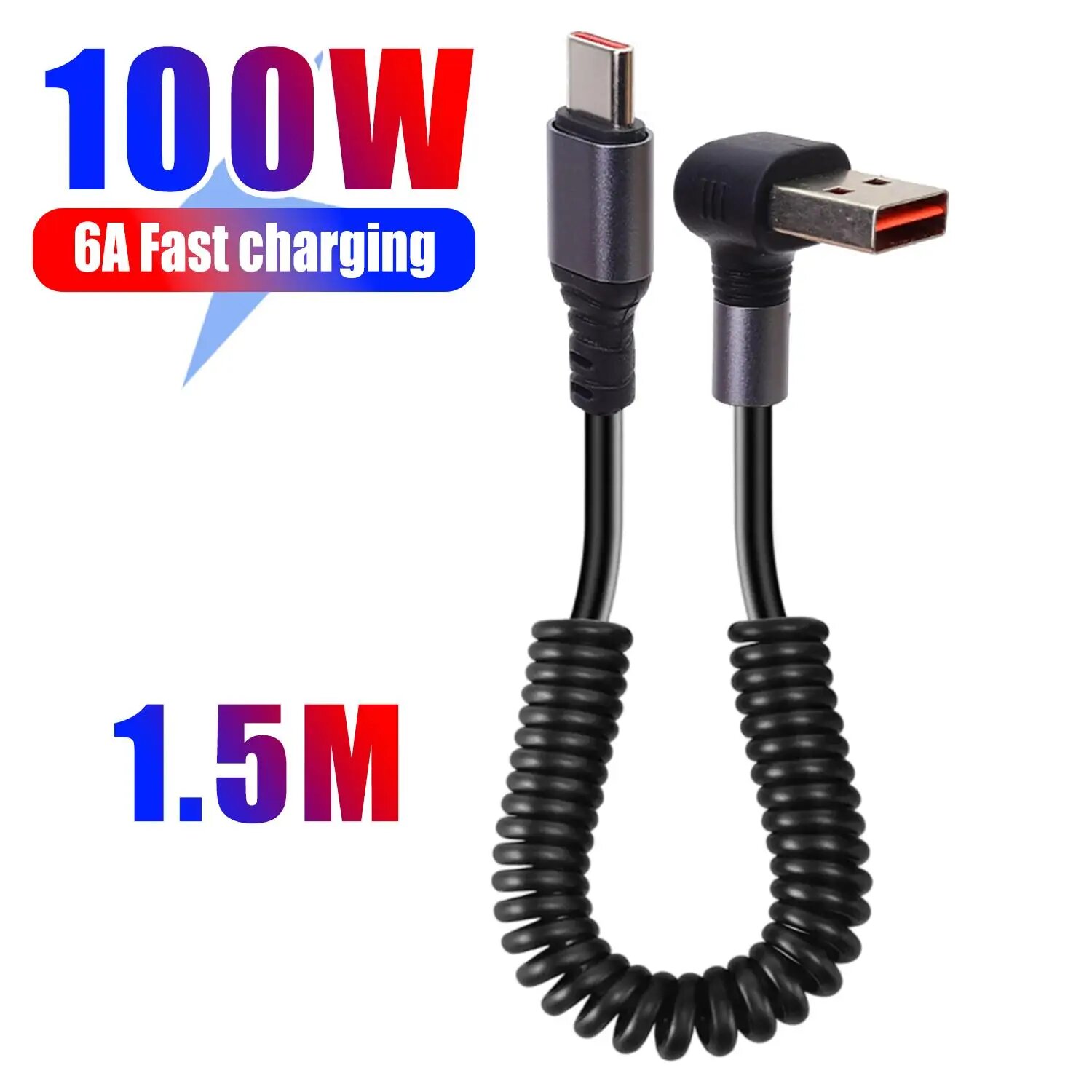 Кабель для быстрой зарядки USB-A на Type-C, 100 Вт, 6 А, с изогнутым разъемом, USB A to Type C
