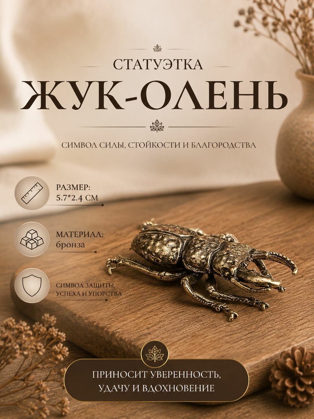 Статуэтка Жук-Олень, Бронза (Китай), 5,7*2,4 см.