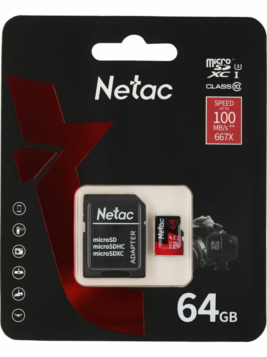 Карта памяти microSDXC Netac P500 Extreme ProNT02P500PRO-064G-R 64ГБ UHS-I U3