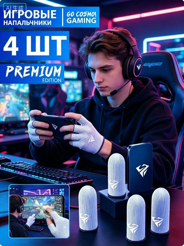 Напальчники для игр на телефоне/Геймерские тканевые напальчники с кейсом PUBG/Черный кейс/4 шт.