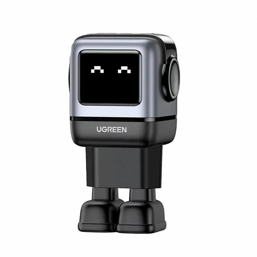 Премиальный зарядный блок UGREEN UNO Robot 65W, модель CD361 25685B в оттенке Серый космос, оснащённый евровилкой, выполнен в образе робота