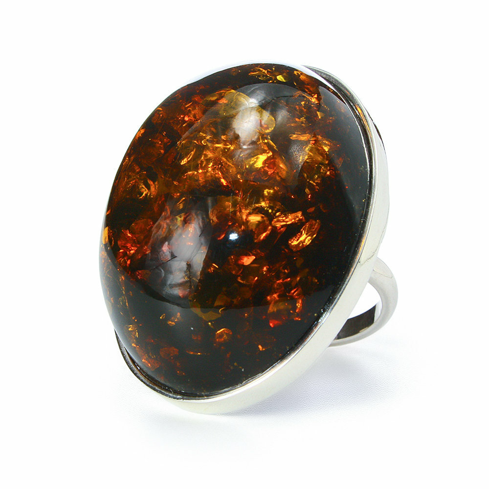 Кольцо, серебро, 925 проба, родирование, янтарь