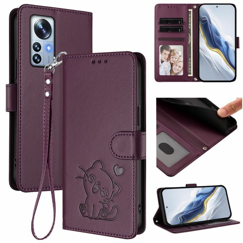 Чехол книжка для Сяоми 12 про и Сяоми 12S про ( Xiaomi 12 Pro и Xiaomi 12S Pro ) кожаный с магнитной застежкой, с функцией подставки, коротким шнурком