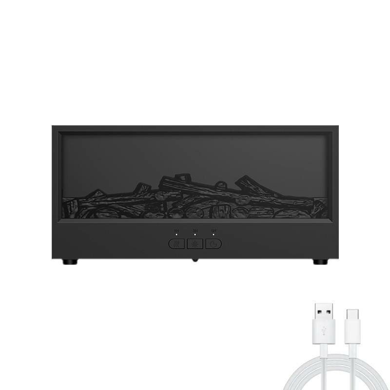 Aroma diffuser fireplace with 3d flame effect and remote control for home ambiance black