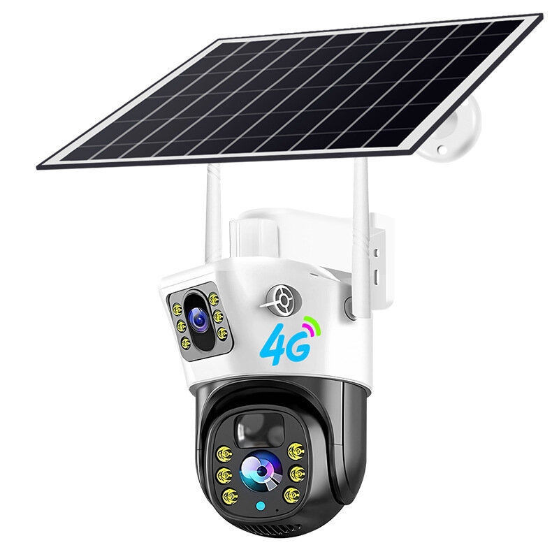 Солнечная наружная камера безопасности V380pro с широкоугольным объективом и двойной камерой, детекция движения,