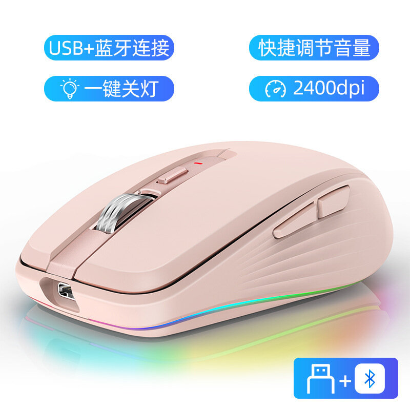 Беспроводная сенсорная мышь с RGB-подсветкой, заряжаемая, тихая работа для ПК ноутбука игр и офиса - Розовый
