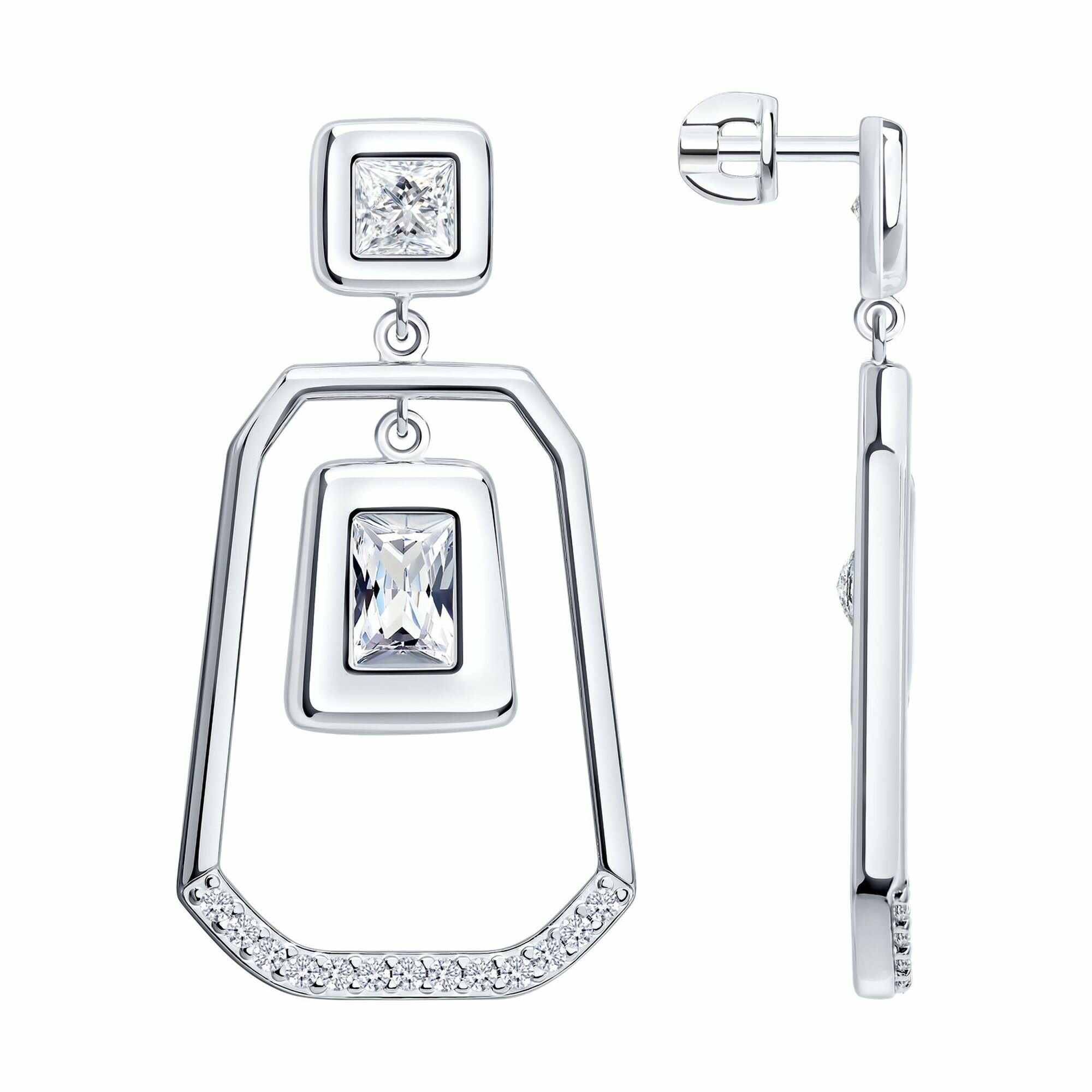 Серьги Diamant online, серебро, 925 проба, родирование, фианит