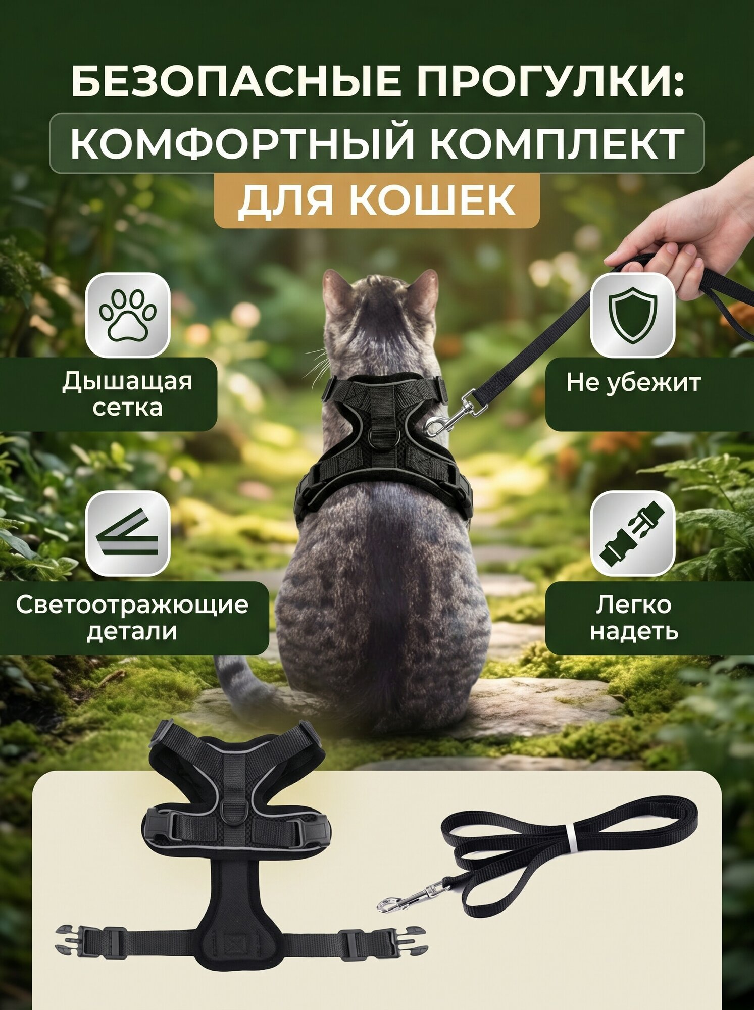 Жгут кошек с поводком для пешеходного побега. Регулируемые жгуты жилетов для кошек для питомца