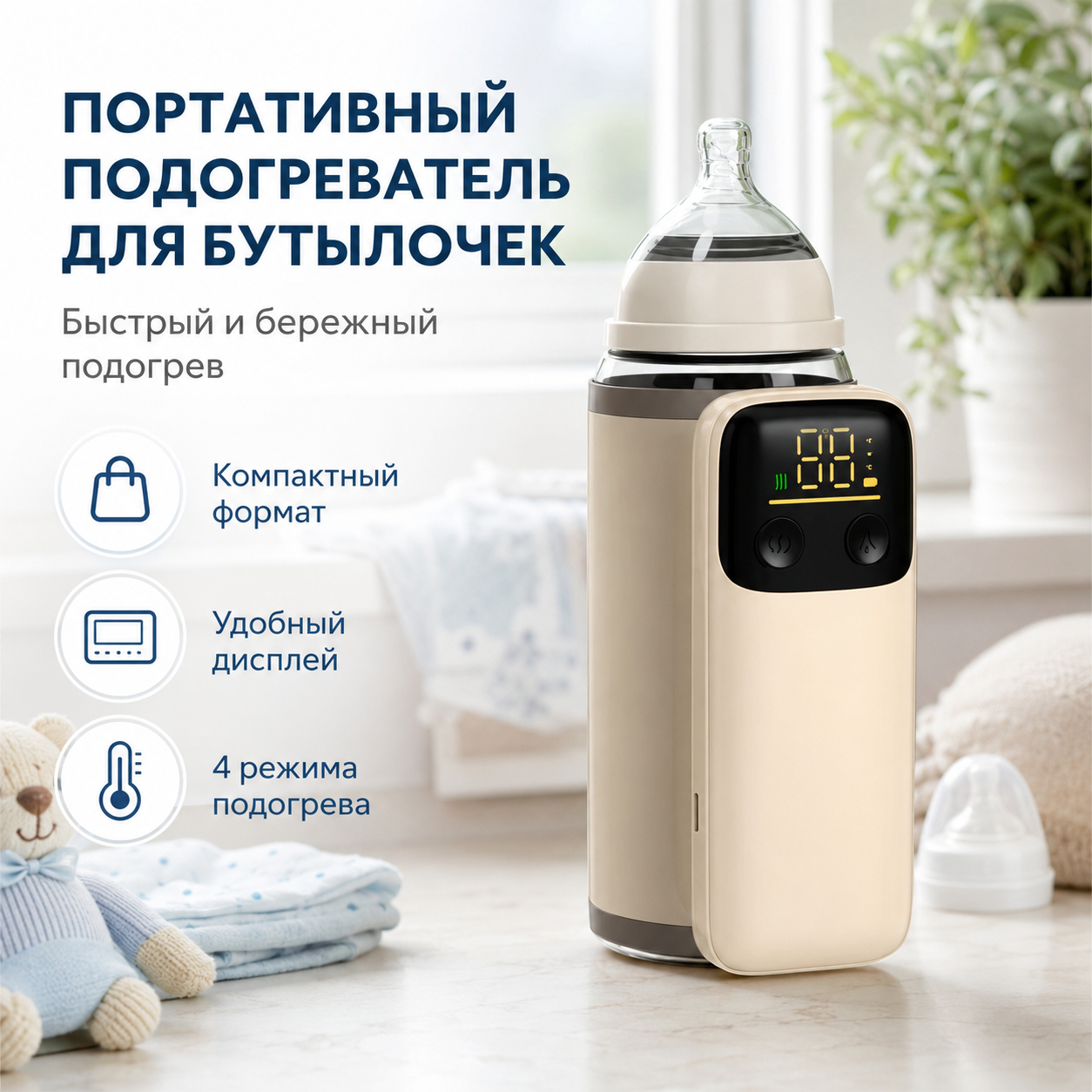 Портативный подогреватель для детских бутылочек с цифровым дисплеем, питание Type-C, для поездок и дома