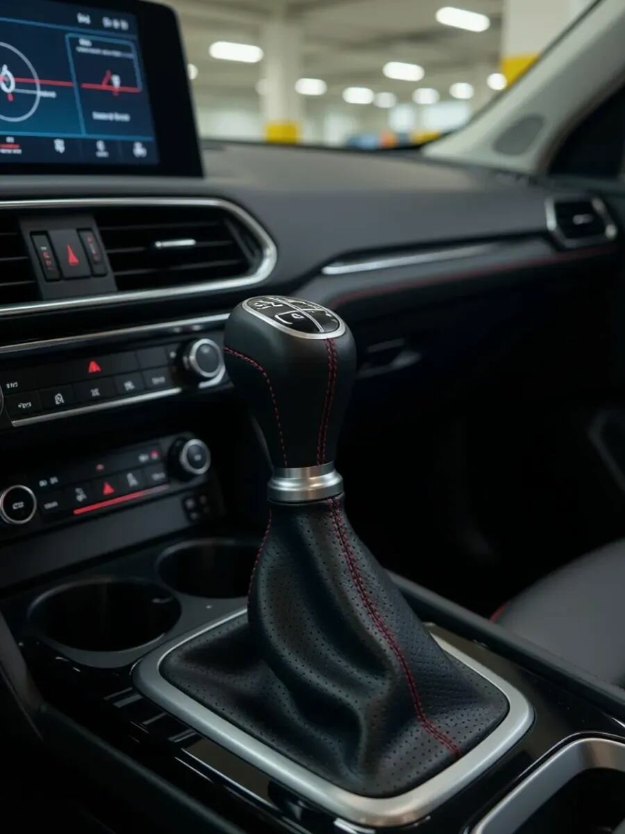 Чехол ручки МКПП КИА Рио 3 Kia Rio 3, черный шов, перфорация