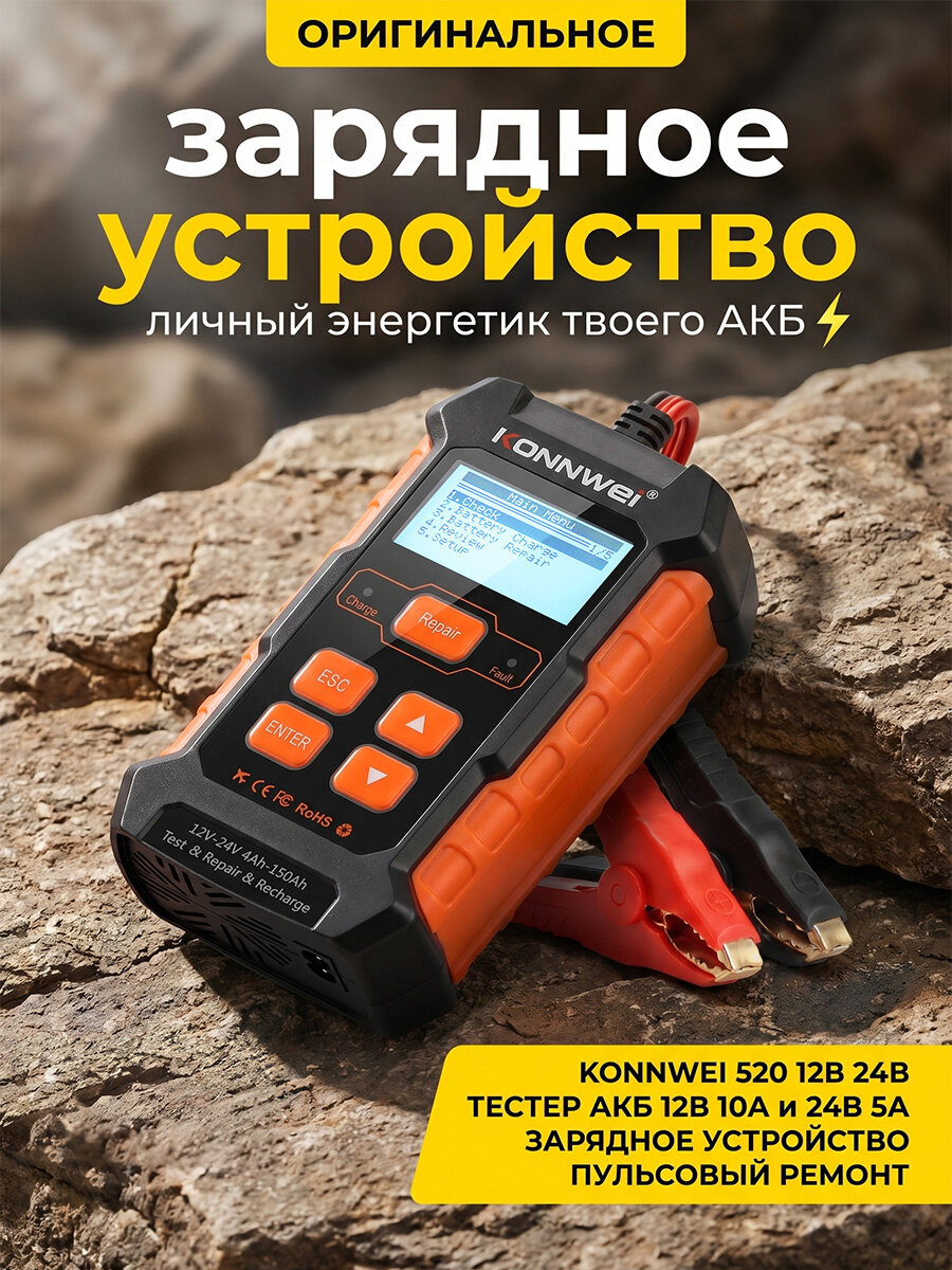 Автомобильное зарядное устройство на 12/24 В (три в одном, с функцией восстановления) Штекер европейского стандарта