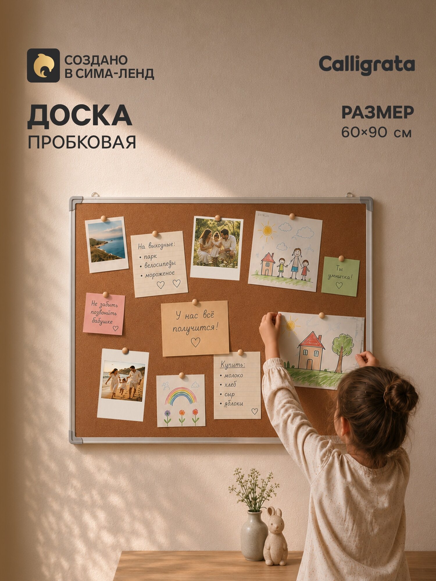 Доска пробковая, 60×90 см, в алюминевой рамке, CALLIGRATA