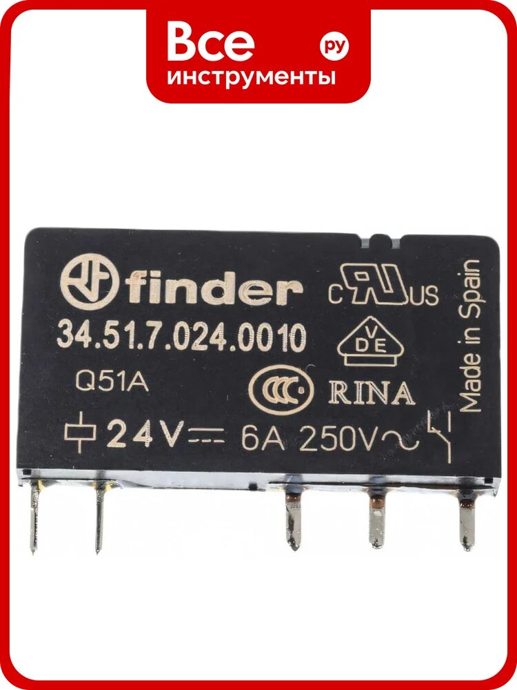 Ультратонкое реле Finder 1 CO конт. 6а, = 24в чувст. пост. тока, - гермет, 345170240010