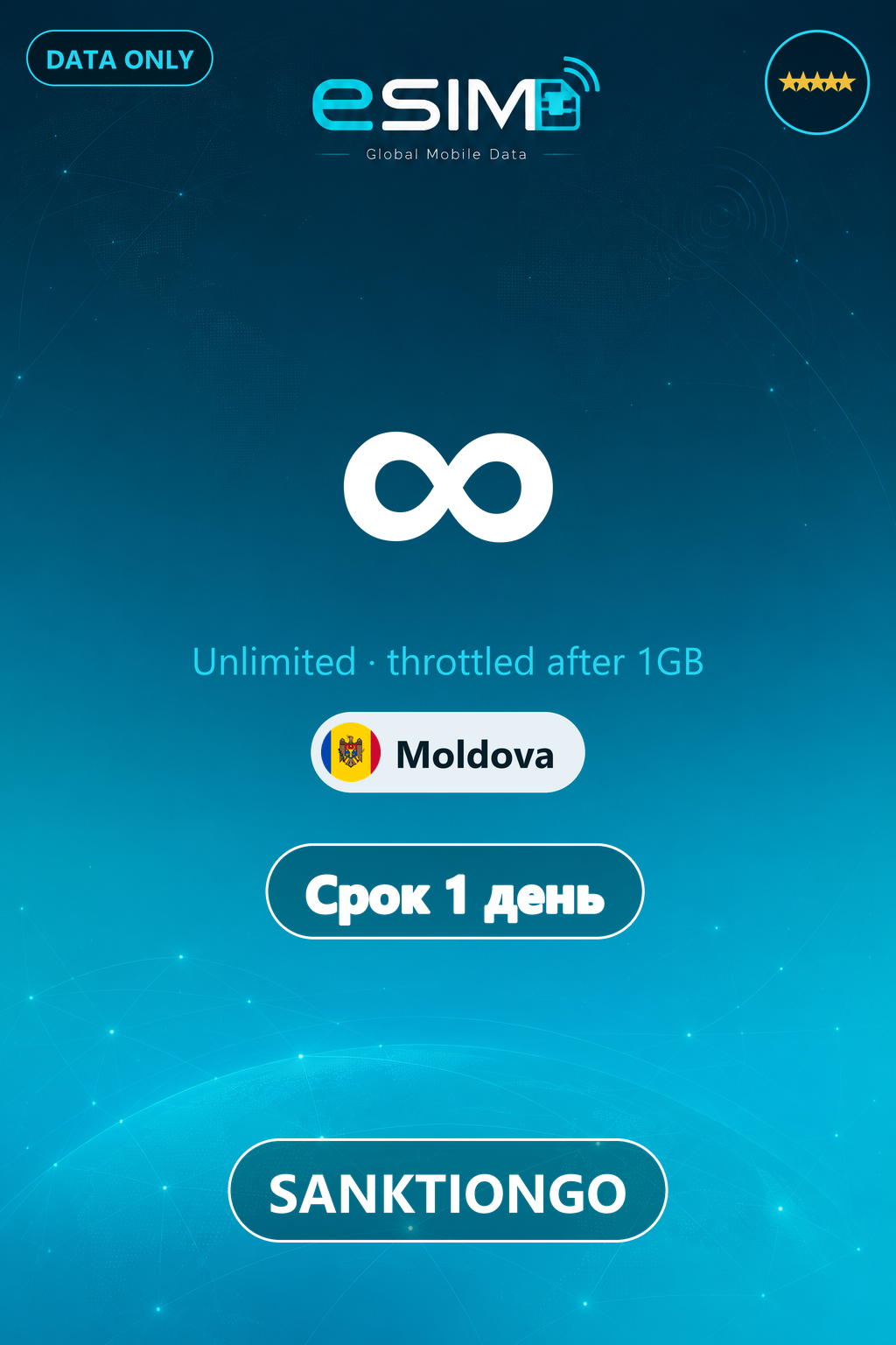 ESIM Молдова — безлимит интернета на 1 день, туристическая сим-карта для интернета в поездках