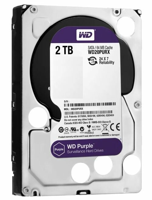Western Digital Внутренний жесткий диск, 3.5", 5400 об/мин, SATA III (WD20PURX)