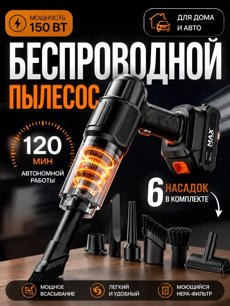 Пылесос для автомобиля беспроводной мощный/ Ручной портативный мини пылесос для салона машины и дома