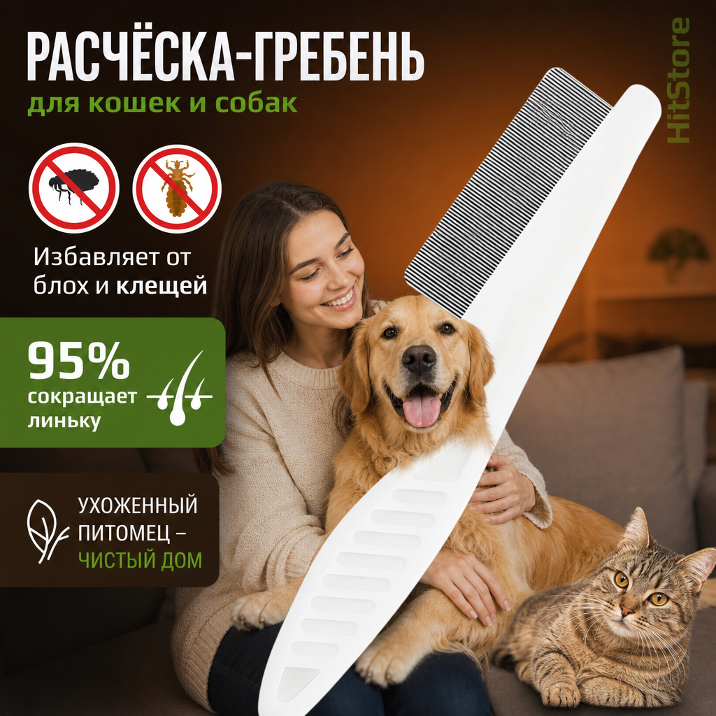 Профессиональная щетка для груминга кошек и собак, белый, распутывает колтуны, для вычесывания блох и клещей