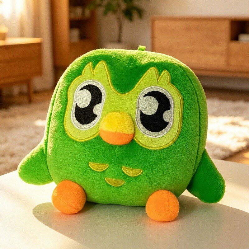 Plush игрушка duolingo сова с мягким коротким ворсом для детей и в качестве подарка, белый