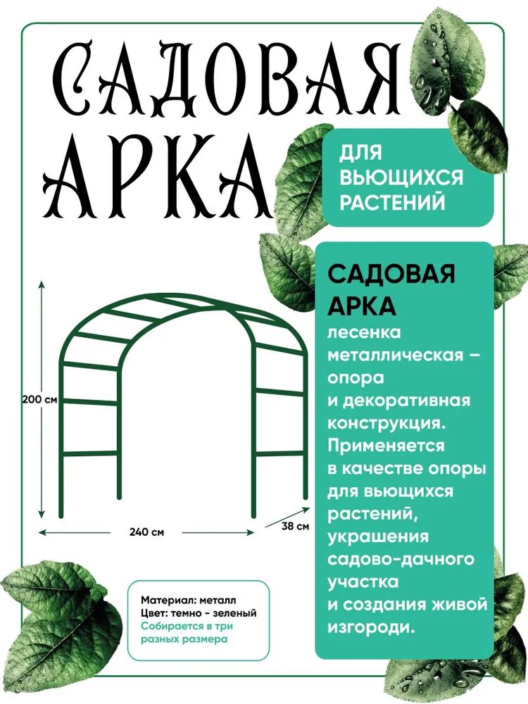 Арка садовая металлическая для вьющихся растений 200х240х37