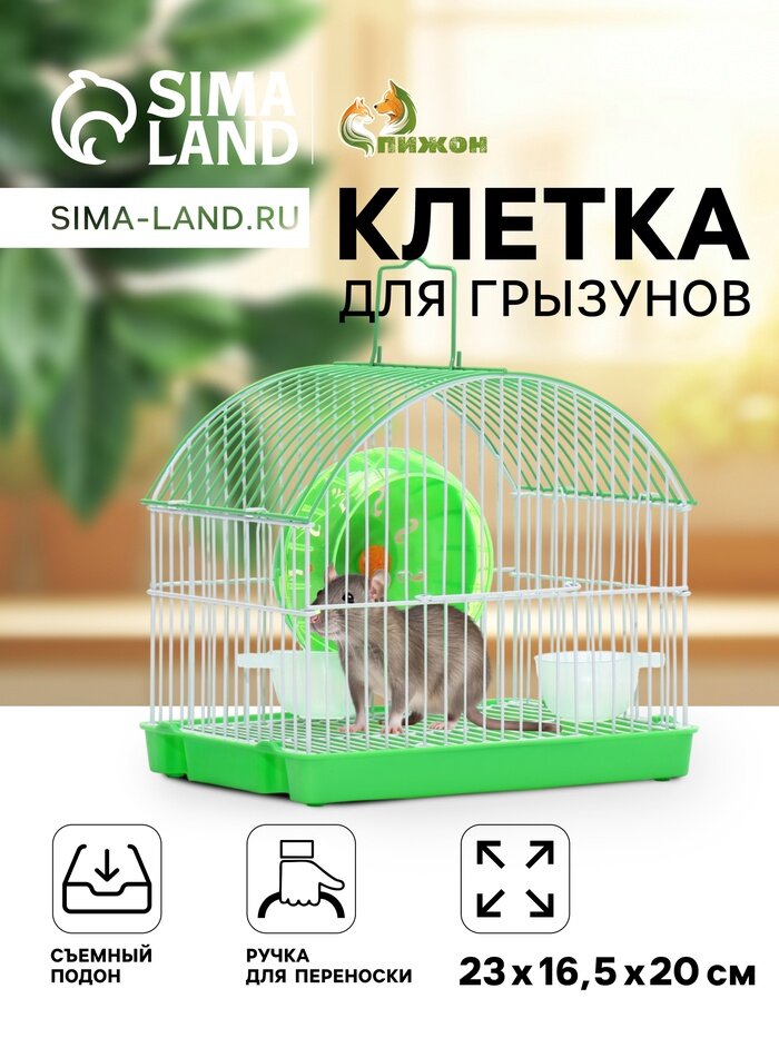 Клетка для грызунов укомплектованная RT-2c, 23 х 16,5 х 20 см, зеленая