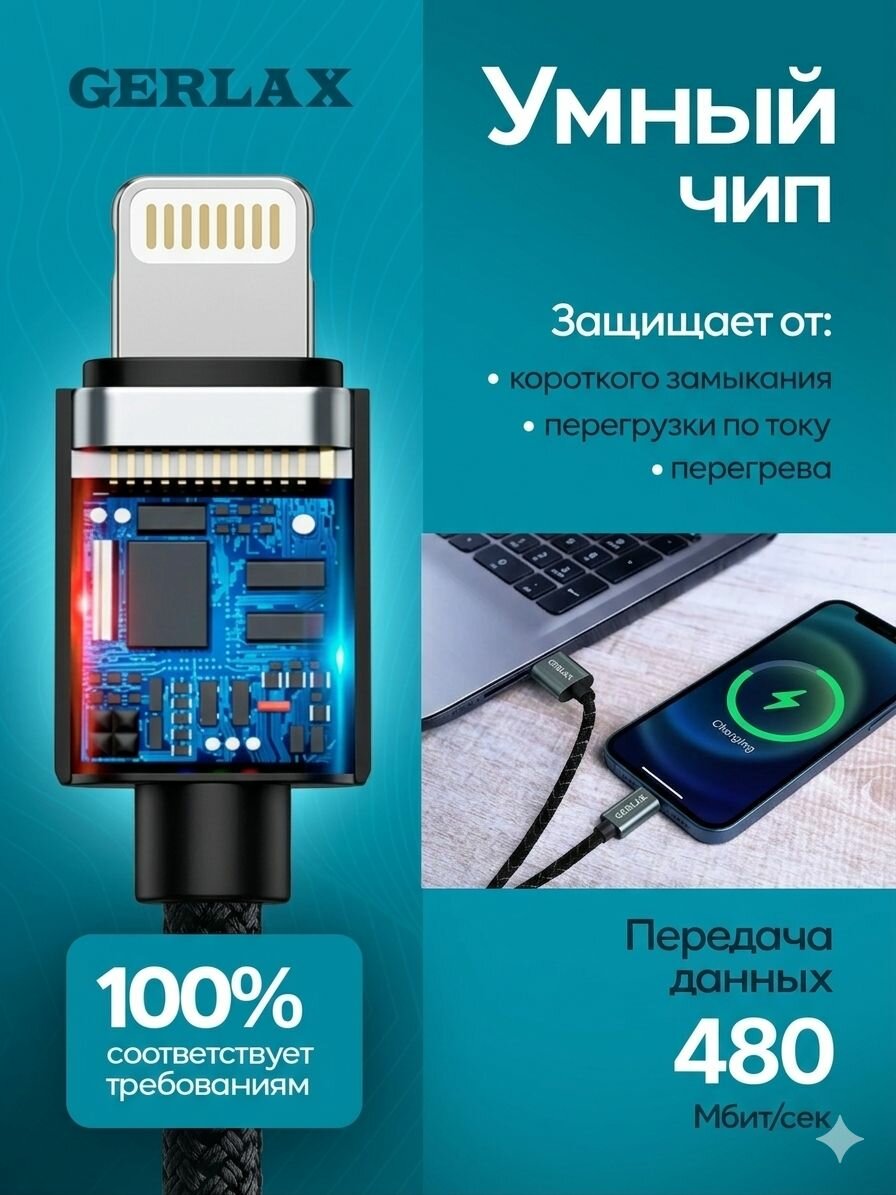 Зарядка для iPhone; Lightning кабель USB — фото 1