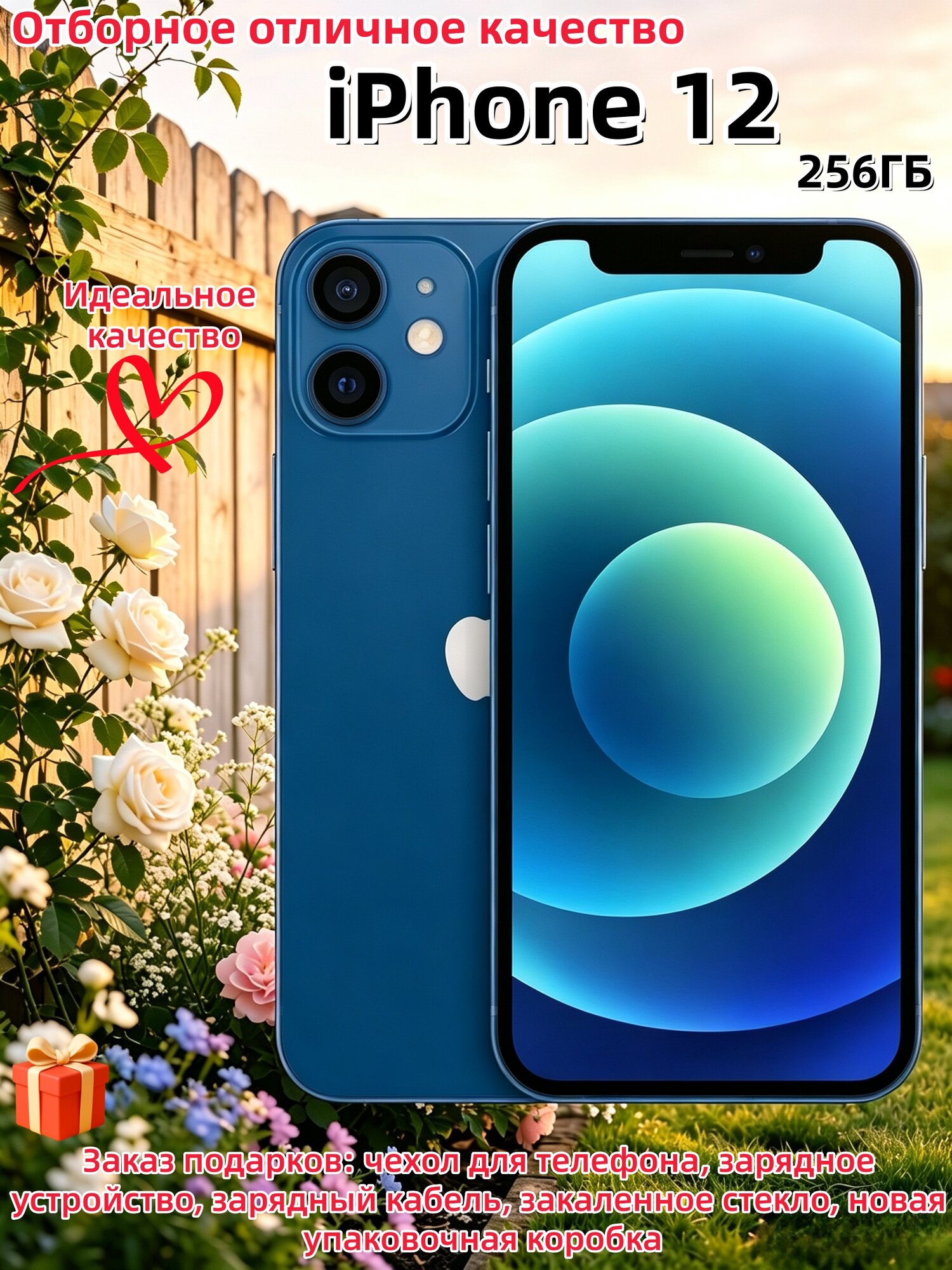 Apple iPhone 12, 256 ГБ, синий, 6,1-дюймовый OLED-дисплей, поддержка Nano-SIM + eSIM