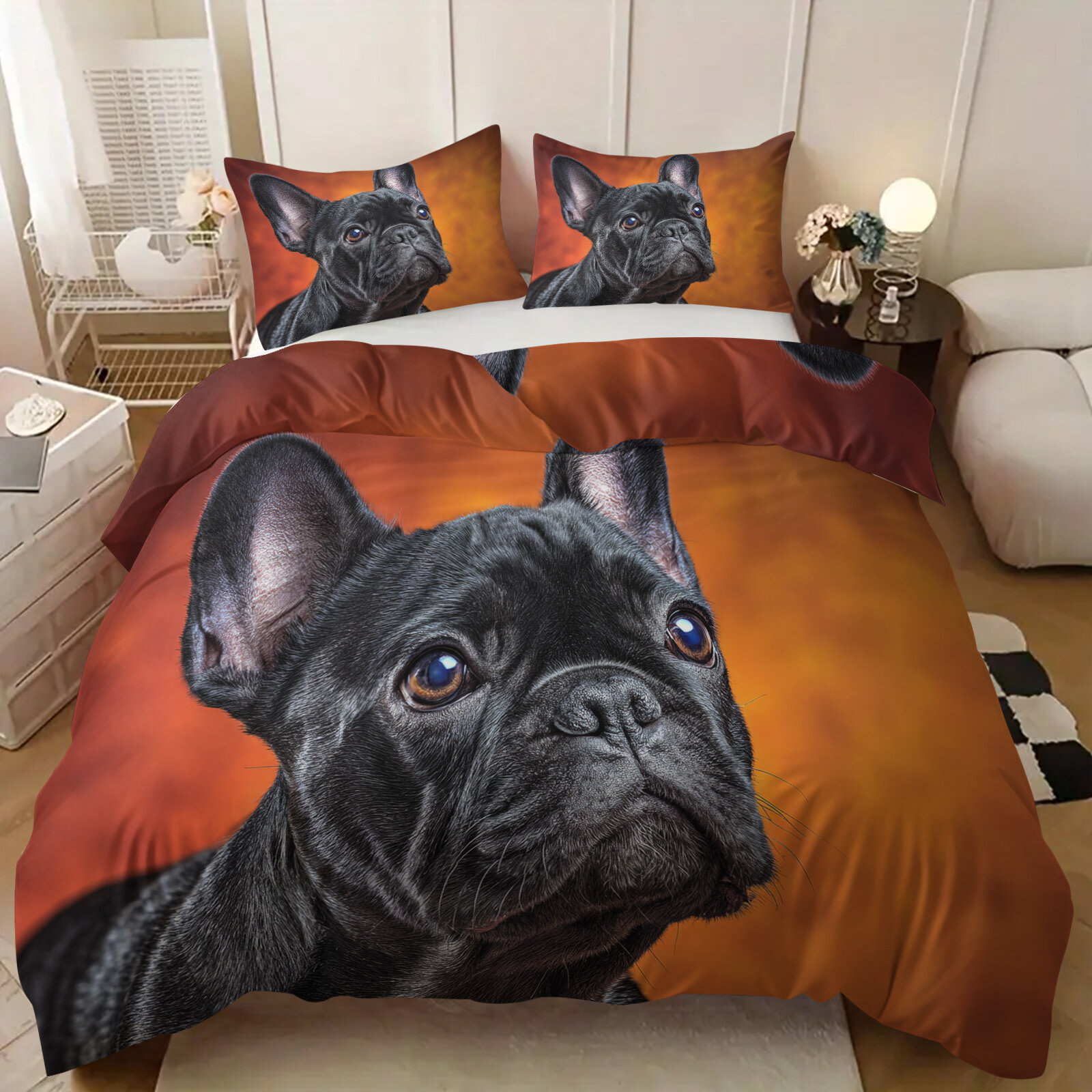 Животное Комплект постельного белья 1.5/2-сп/Евро 3 предмета 175x215cm Бульдог Mикрофибра 2 наволочки 70х70