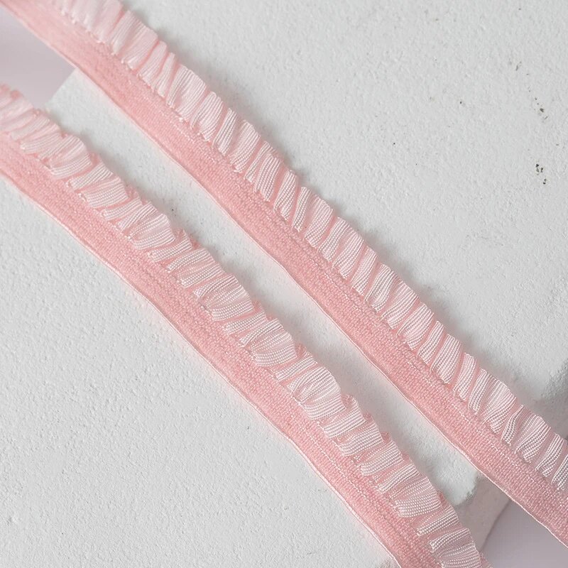 Эластичная кружевная тесьма с рюшами, органза, 1 см, 2 ярда Розовый, pink