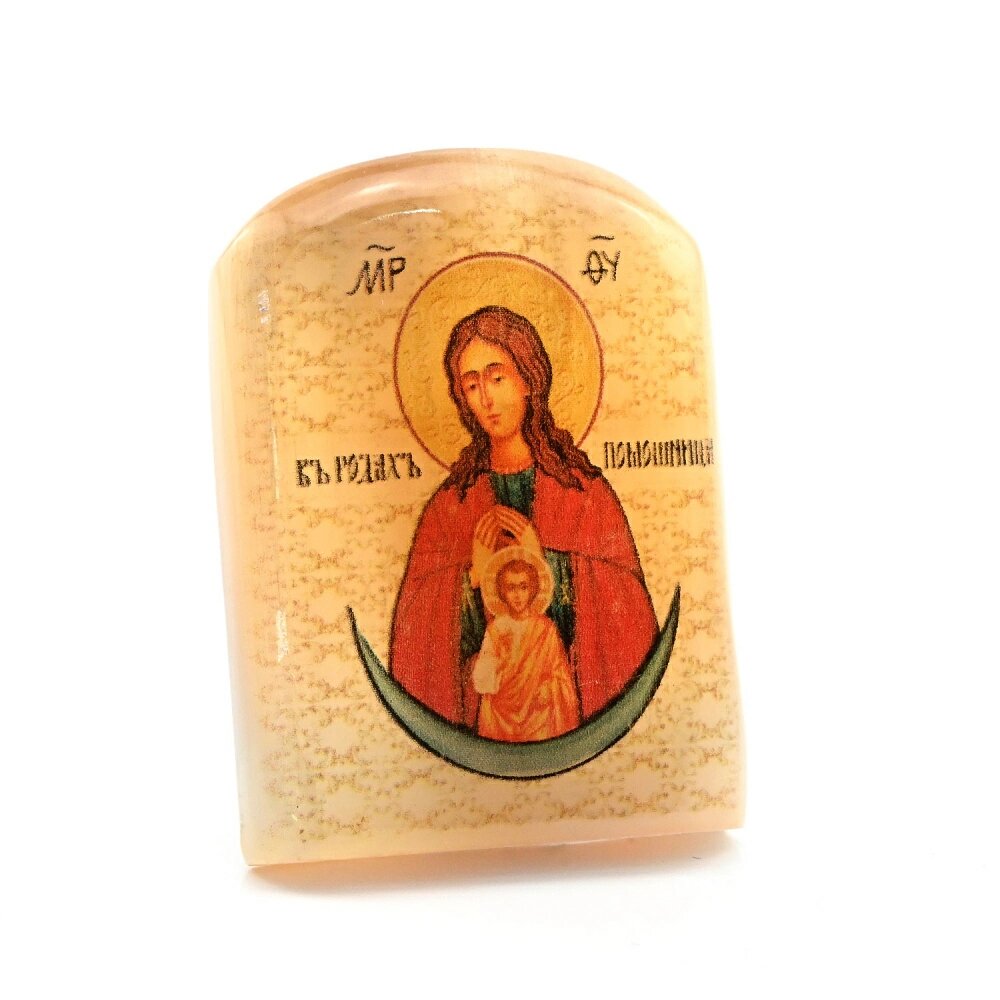 Икона из селенита Б. М. В Родах Помощница арка малая, 37*30*50мм