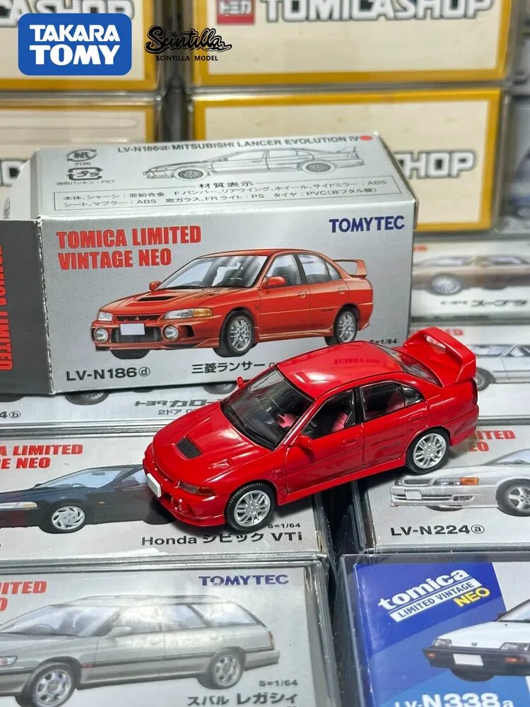 Машинка Tomytec 1/64 Tomica Limited Vintage Tomytec TLV LV-N186d Mitsubishi Lancer Evolution IV EVO4 Red Alloy Car Model Collection Gift