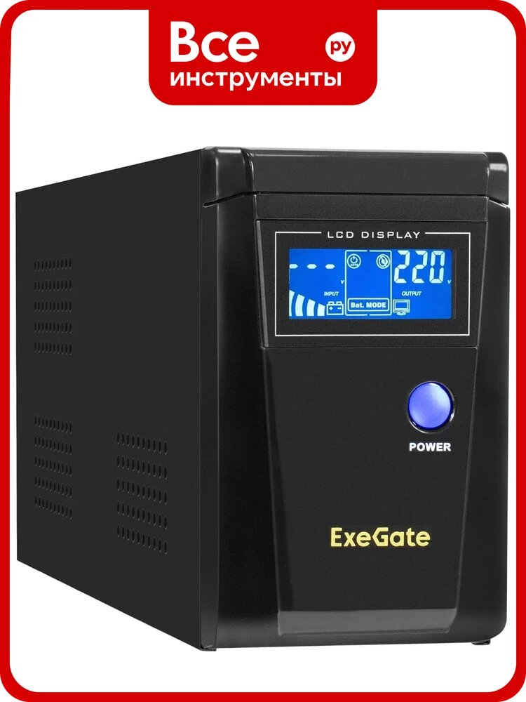 ИБП ExeGate инвертор, синус, для котла SineTower SN-600. LCD. AVR.2SH 600VA 360W, чистая синусоида, LCD дисплей, AVR, 2*Schuko, линейно-интерактивный, Black 295980