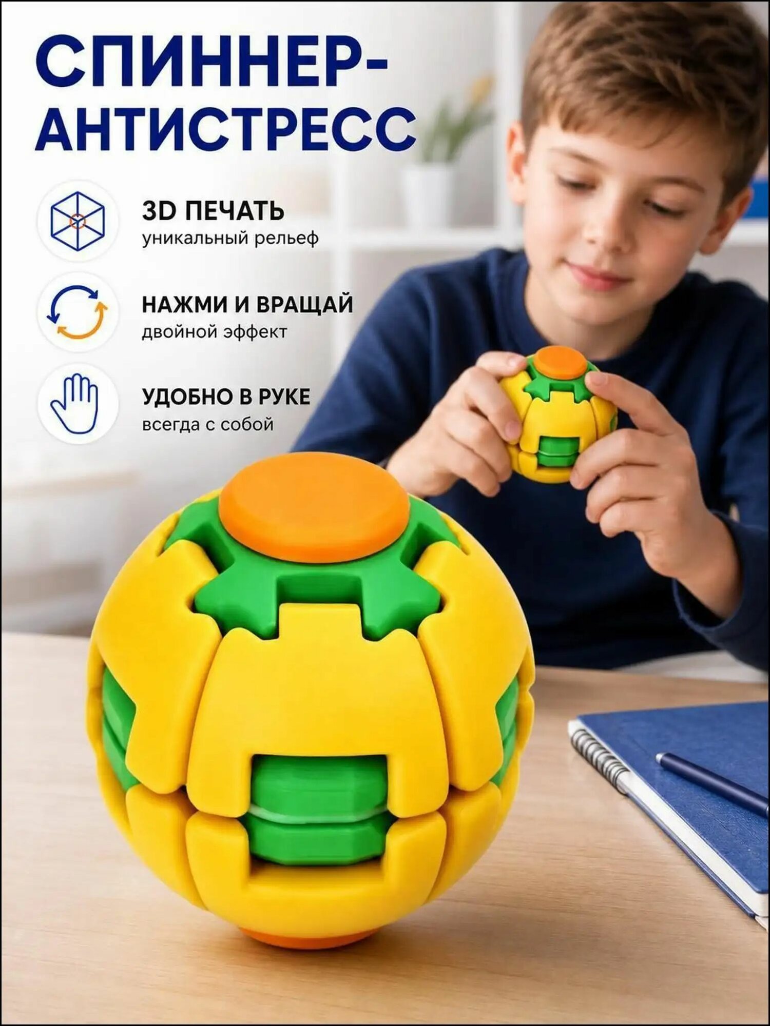 Качественный шар для снятия стресса, вращаемый и нажимаемый сверху пальцем
