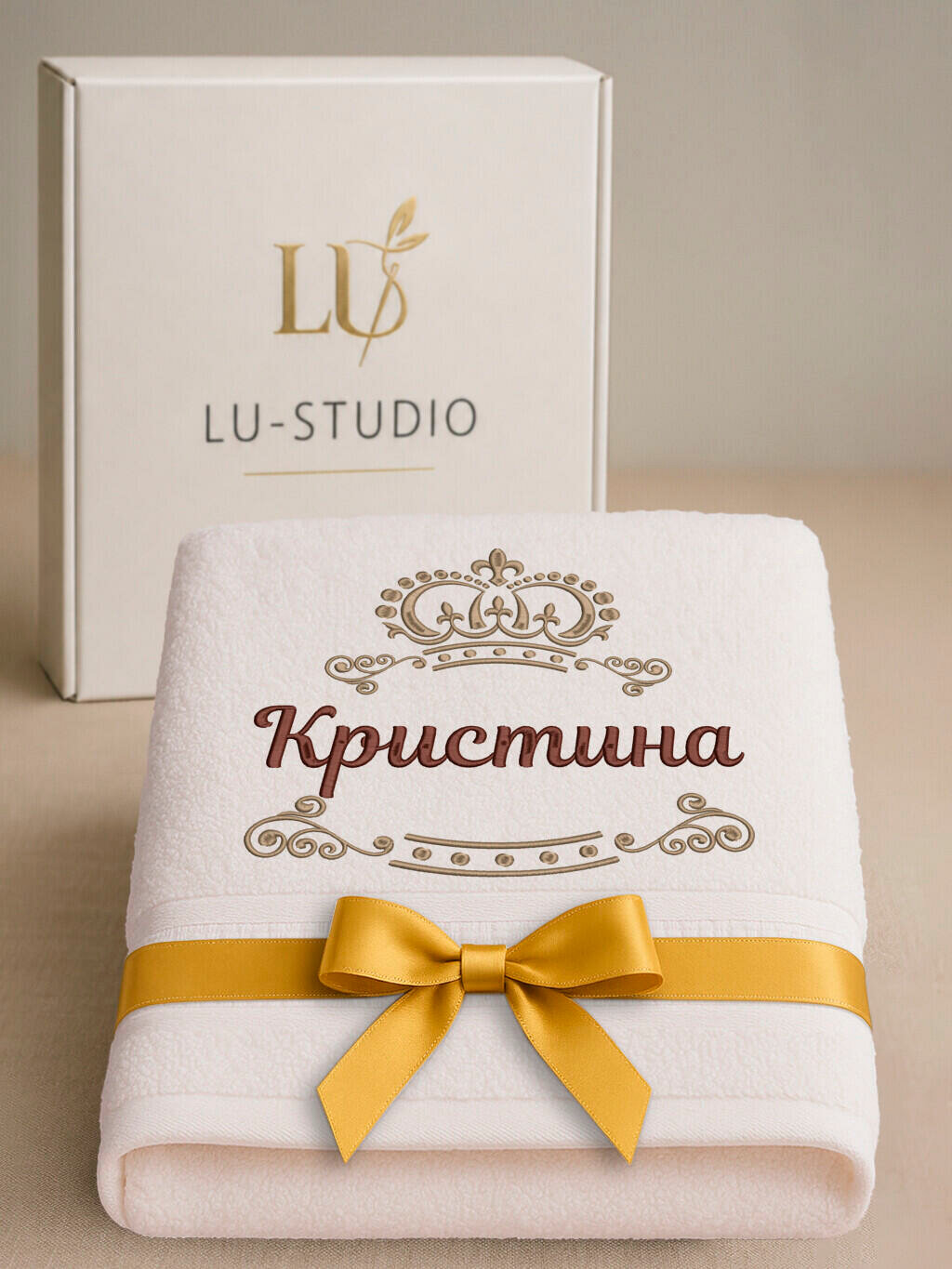 Полотенце Кристина 70х140 подарок именная вышивка с короной, LU-Studio, белый, 460 г/м², 100% хлопок