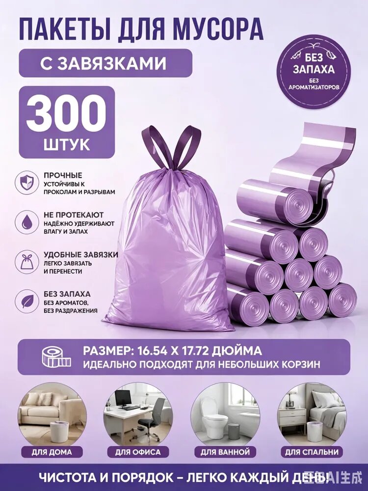 Мешки для мусора 30 л, 300 шт