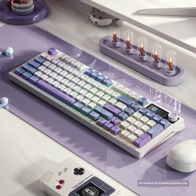 HP Клавиатура с тремя частями, цвет мисти-блу, с RGB, беспроводная, игровая, механический тип для ПК