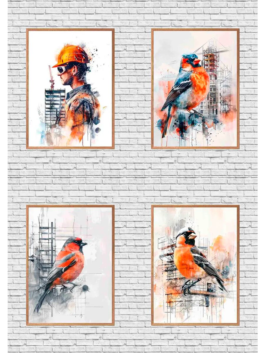 Снегирь-птица-строитель, 4 Плаката, 30x21см