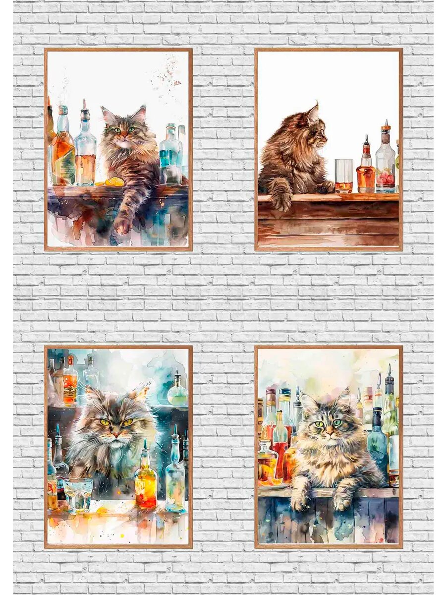 Сибирский кот-бармен, 4 Плаката, 30x21см