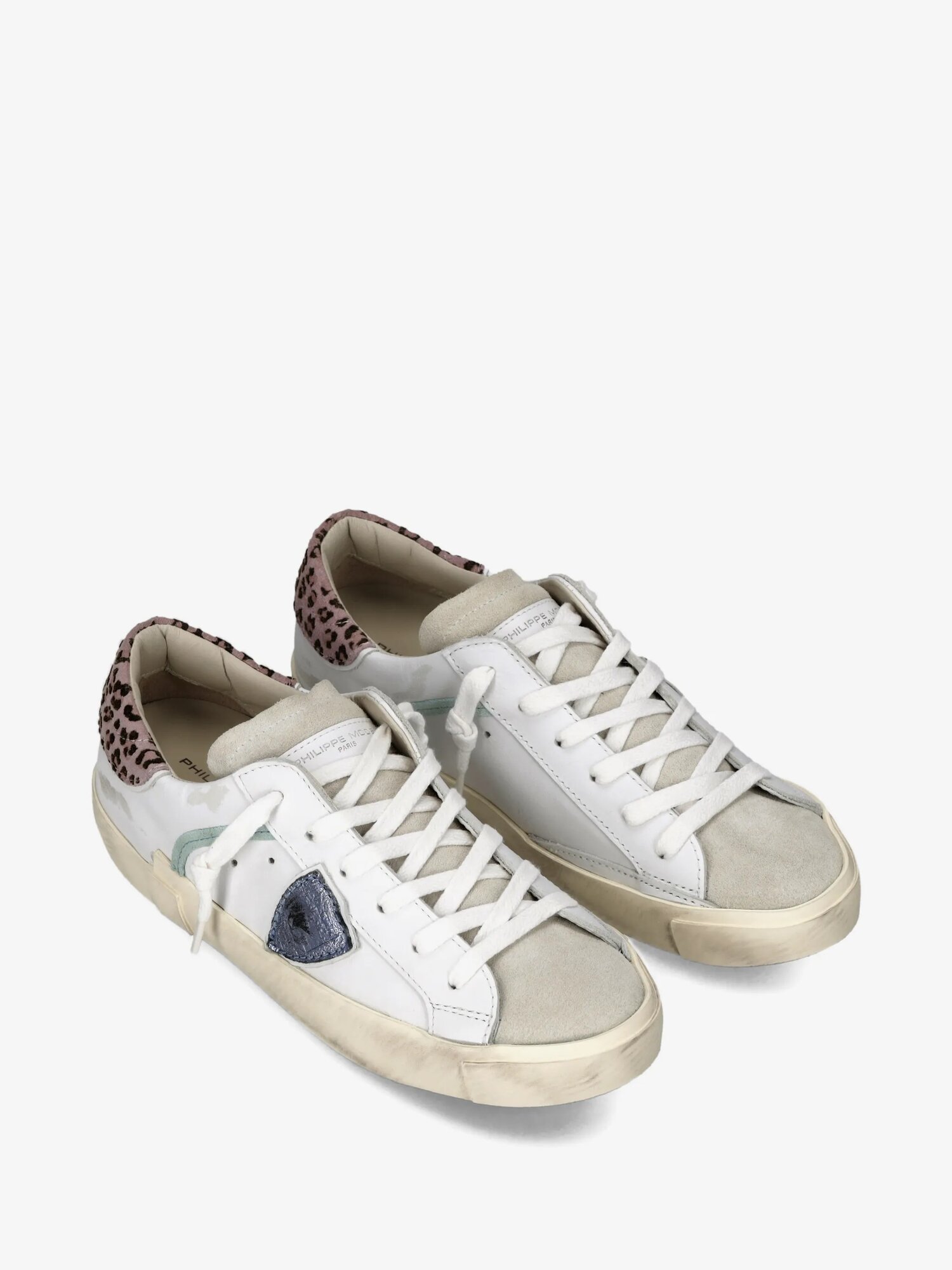 Кроссовки Philippe Model Animal-print patch sneakers, размер 38, бежевый/белый — фото 1