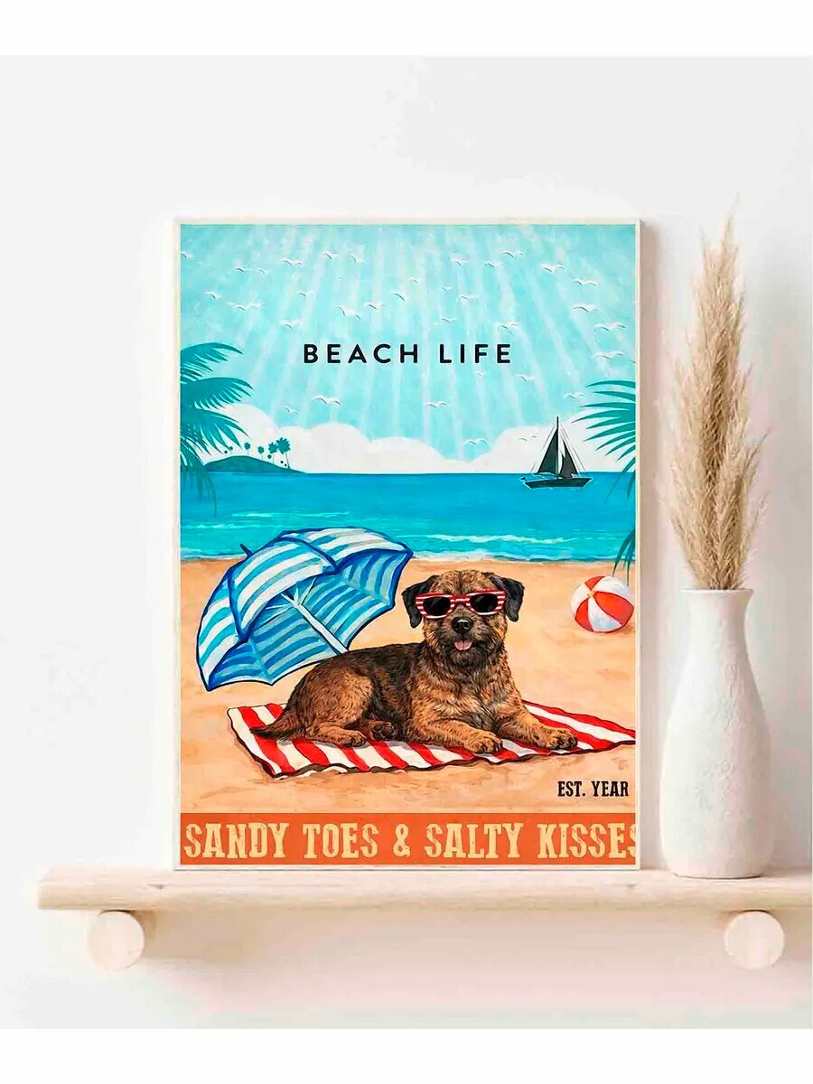 Бордер-терьер, Beach Life, Плакат 30x42см