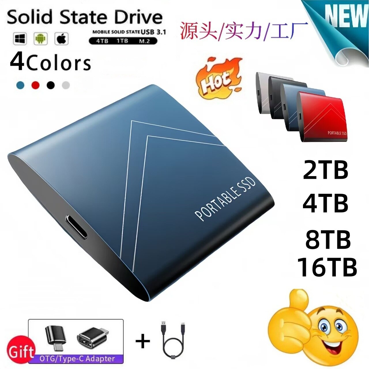 Портативный SSD USB 3.1 6 ТБ Красный внешний твердотельный накопитель для игр и творческой работы