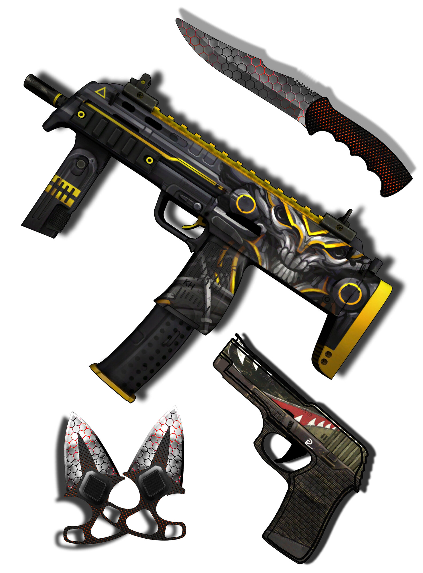 Игрушечный набор оружия cs go / автомат / нож охотник / пистолет резинкострел / тычковый нож кс го