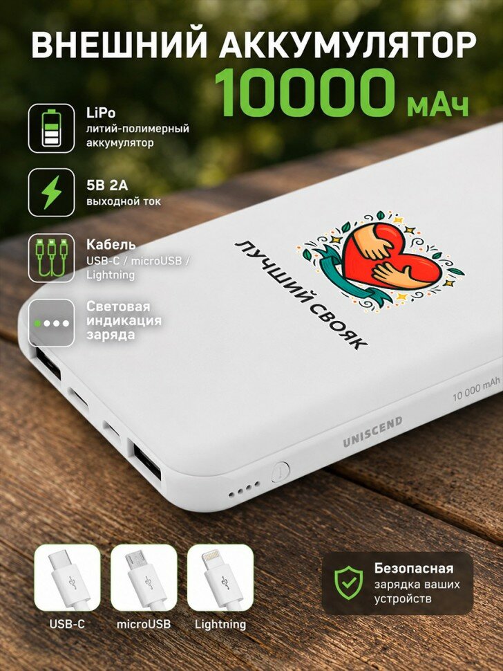 Внешний аккумулятор Power Bank 10000 мАч с надписью "лучший свояк"