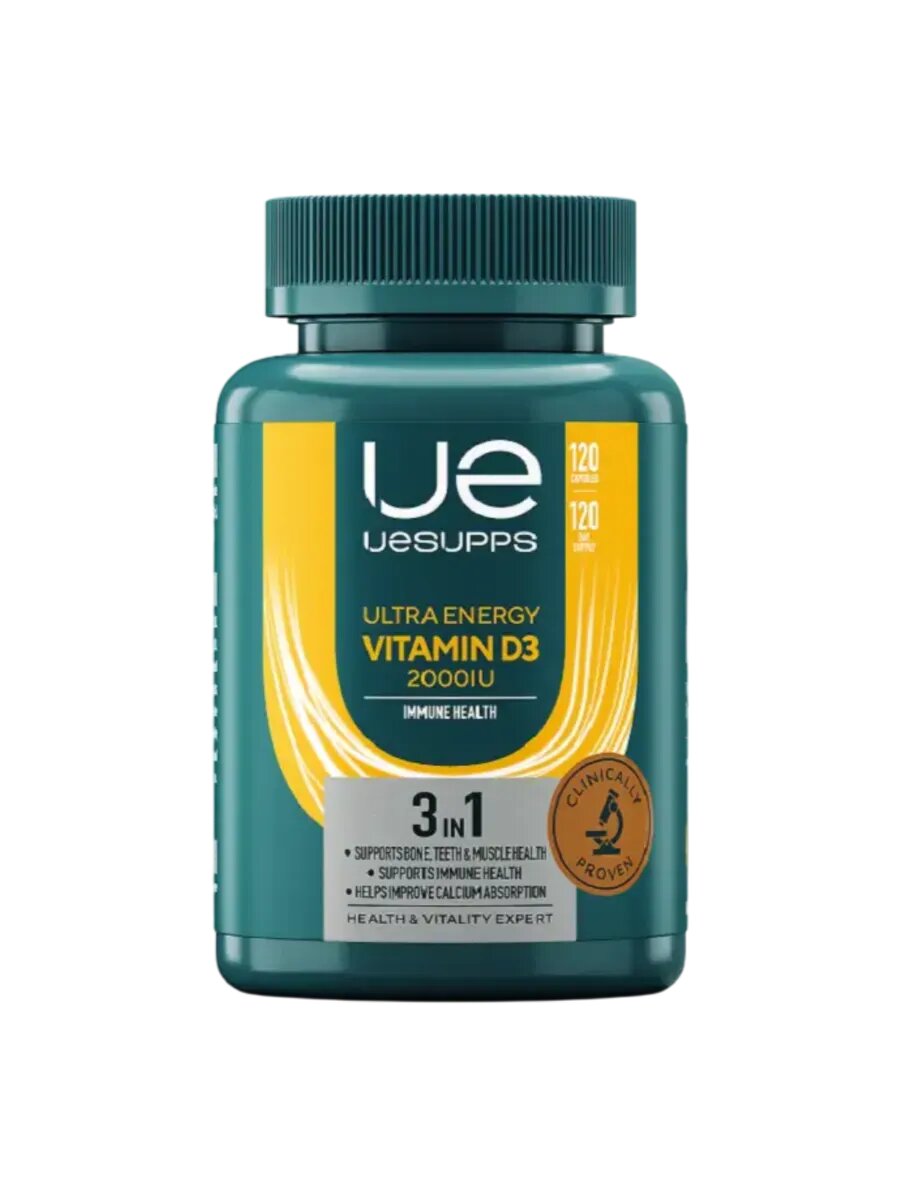 Уесаппс Ультра Энерджи Витамин D3 2000 ME/UESUPPS Ultra Energy Vitamin D3 2000IU мягкие капсулы массой 260 мг 120 шт