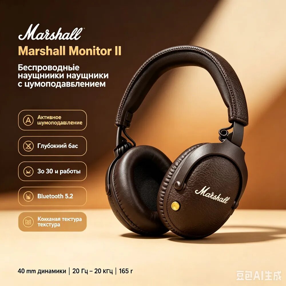 Наушники беспроводные с микрофоном Marshall MONITOR II ANC, Bluetooth, USB Type-C, коричневый