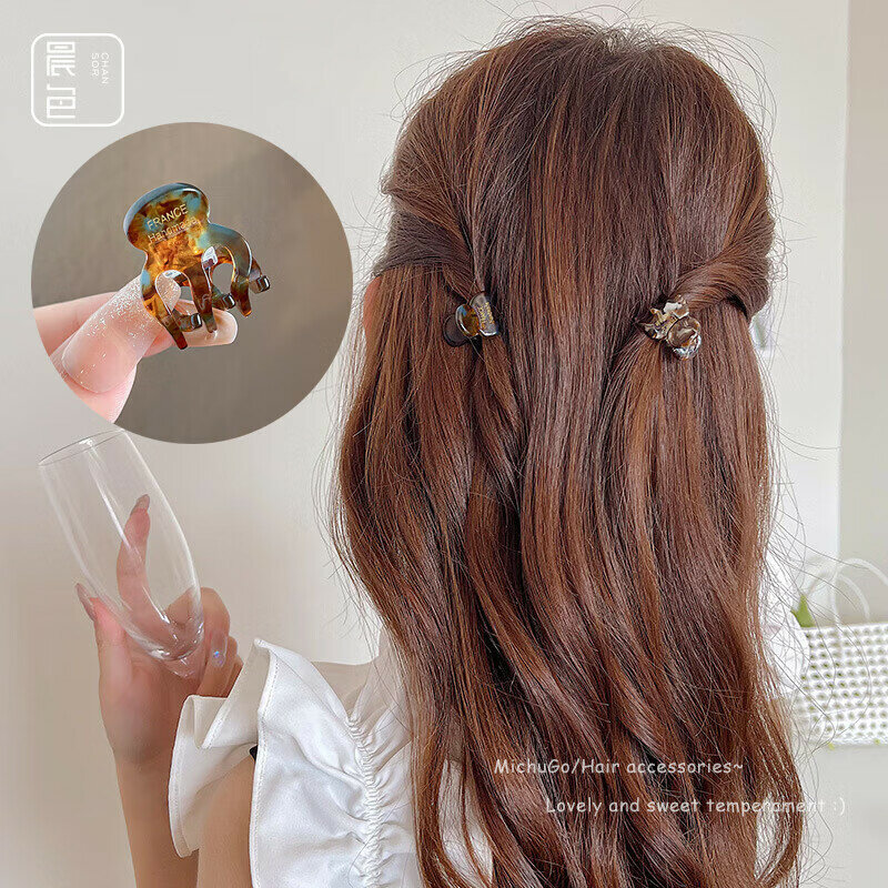 Chense Acetate Hair Clips, Shark Clips, Bun Clips, Hair Barrettes, Hair Accessories, Mini Blue And Brown, 2 Pieces