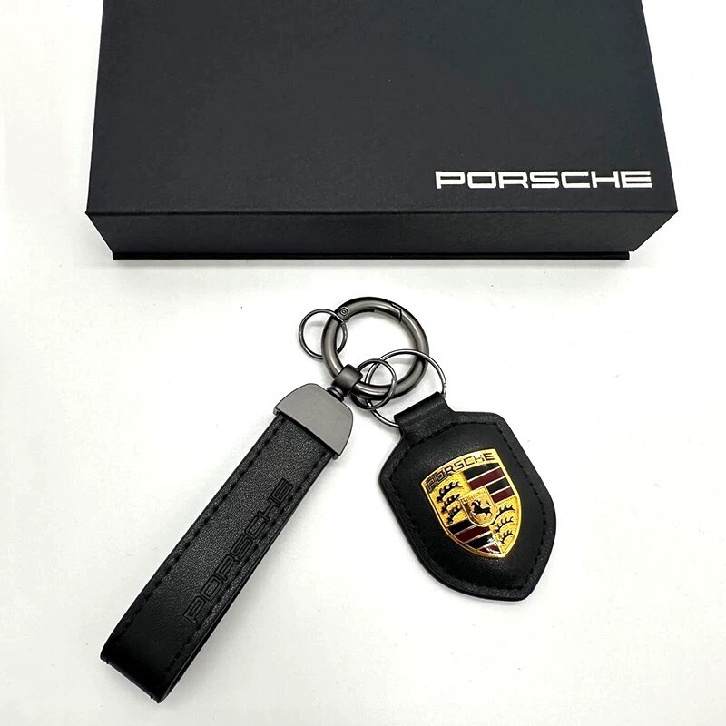 Ключевой брелок Porsche Mantini стиль щитовой дизайн с кожаным замком черный для Macan, 718, Panamera, 911, Taycan